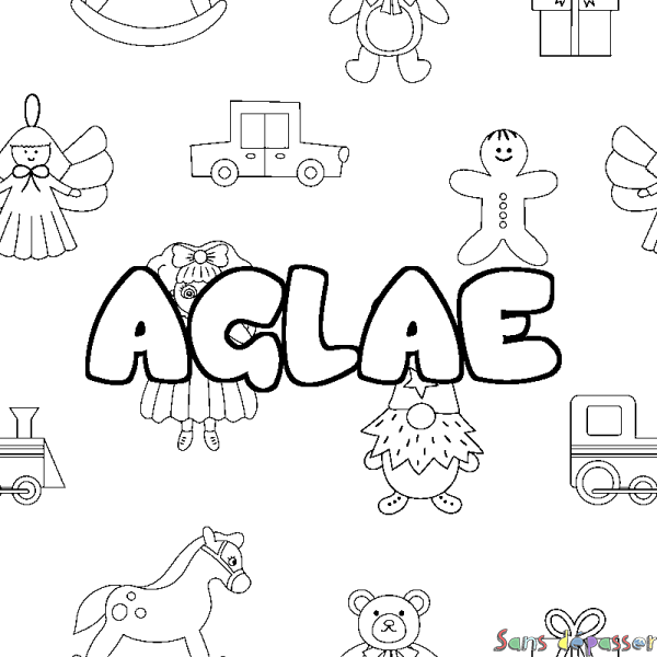 Coloriage prénom AGLAE - décor Jouets - Sans Dépasser