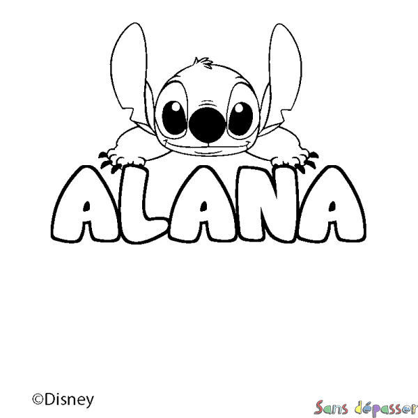 Coloriage prénom ALANA - décor Stitch - Sans Dépasser