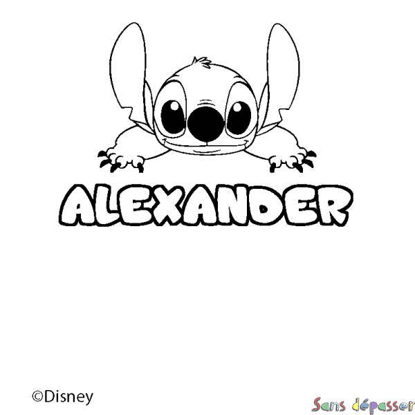 Coloriage prénom ALEXANDER - décor Stitch - Sans Dépasser