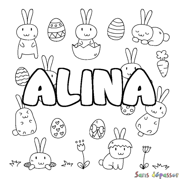 Coloriage prénom ALINA - décor Paques - Sans Dépasser