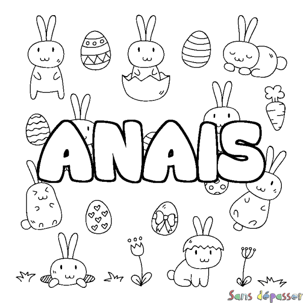 Coloriage prénom ANAIS - décor Paques - Sans Dépasser