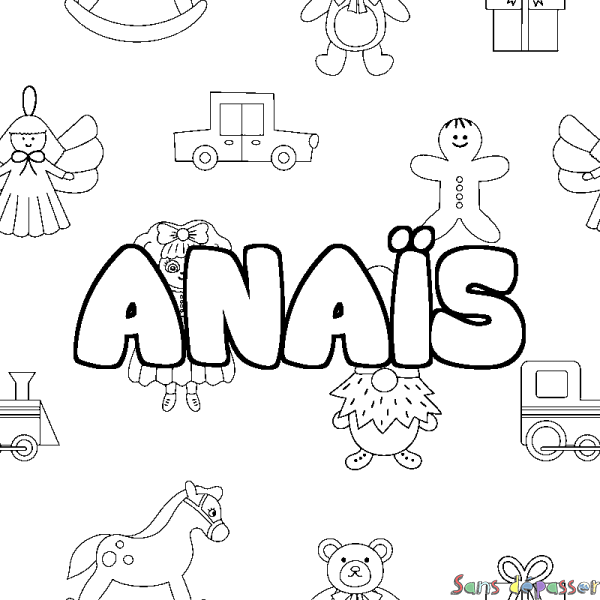 Coloriage prénom ANAÏS - décor Jouets - Sans Dépasser