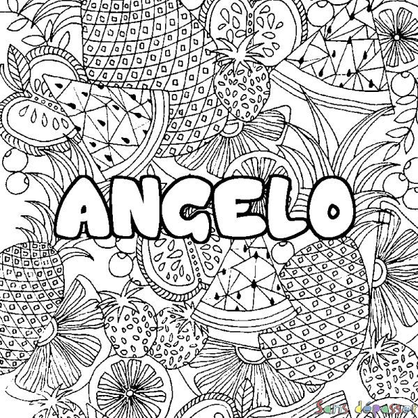 Coloriage prénom ANGELO - décor Mandala fruits - Sans Dépasser