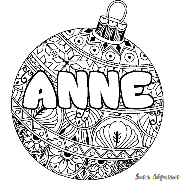 Coloriage prénom ANNE - décor Boule de Noël - Sans Dépasser