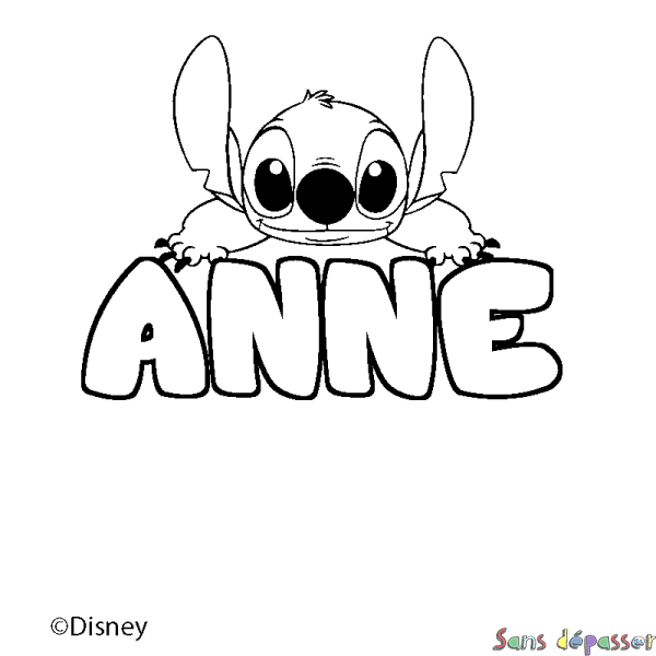 Coloriage prénom ANNE - décor Stitch - Sans Dépasser