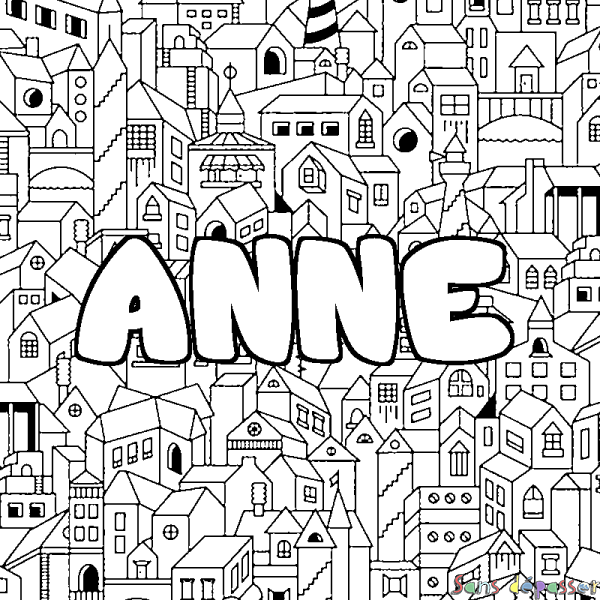 Coloriage prénom ANNE - décor Ville - Sans Dépasser