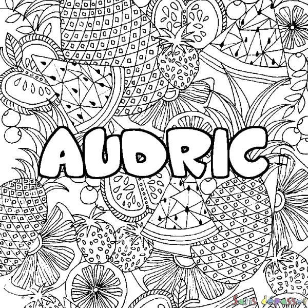 Coloriage prénom AUDRIC - décor Mandala fruits - Sans Dépasser