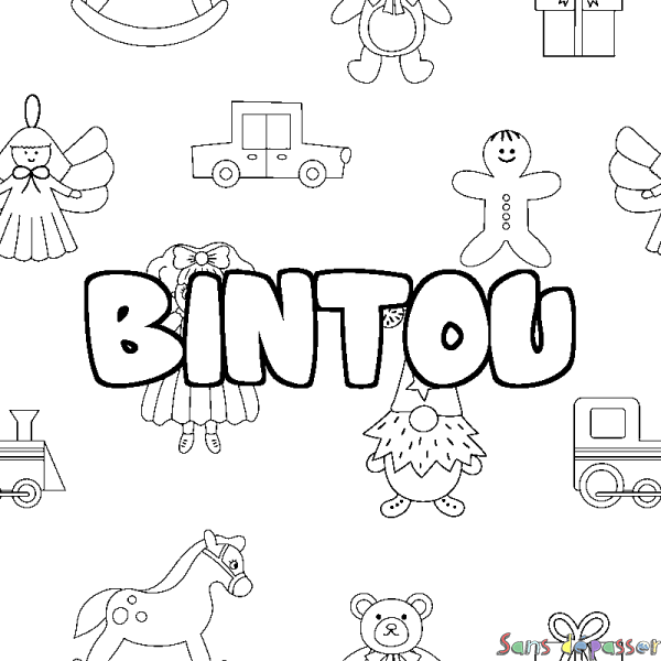 Coloriage prénom BINTOU - décor Jouets - Sans Dépasser
