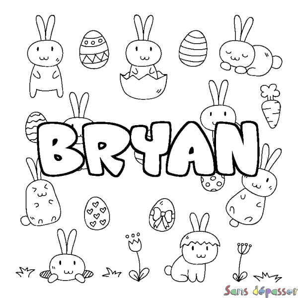 Coloriage prénom BRYAN - décor Paques - Sans Dépasser