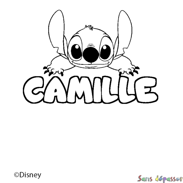 Coloriage prénom CAMILLE - décor Stitch - Sans Dépasser