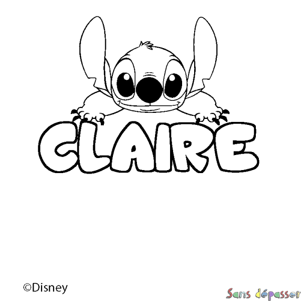 Coloriage prénom CLAIRE - décor Stitch - Sans Dépasser
