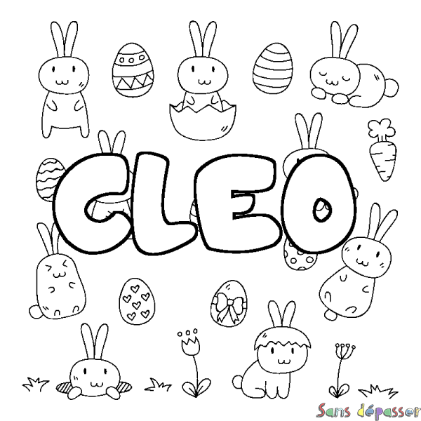 Coloriage prénom CLEO - décor Paques - Sans Dépasser