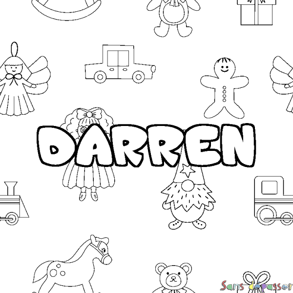 Coloriage prénom DARREN - décor Jouets - Sans Dépasser