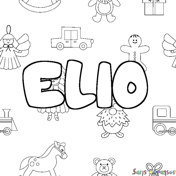 Coloriage prénom ELIO - décor Jouets - Sans Dépasser