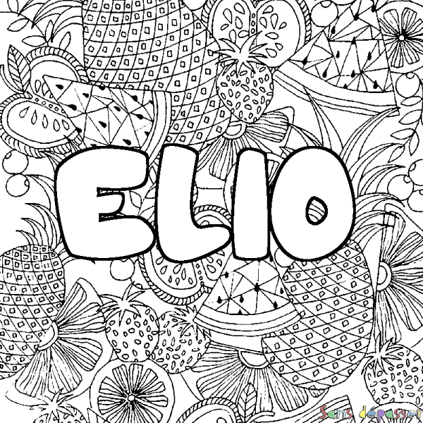 Coloriage prénom ELIO - décor Mandala fruits - Sans Dépasser