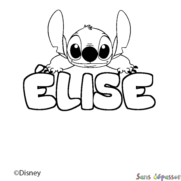 Coloriage prénom ÉLISE - décor Stitch - Sans Dépasser