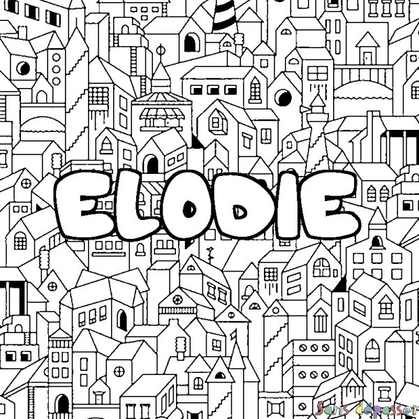 Coloriage prénom ELODIE - décor Ville - Sans Dépasser