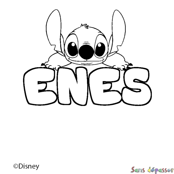 Coloriage prénom ENES - décor Stitch - Sans Dépasser