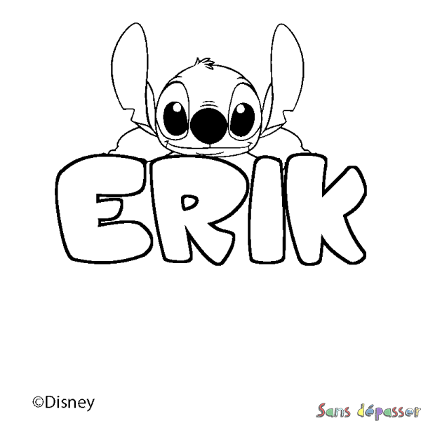 Coloriage prénom ERIK - décor Stitch - Sans Dépasser