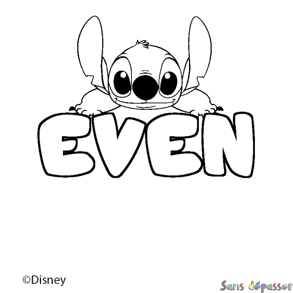 Coloriage prénom EVEN - décor Stitch - Sans Dépasser