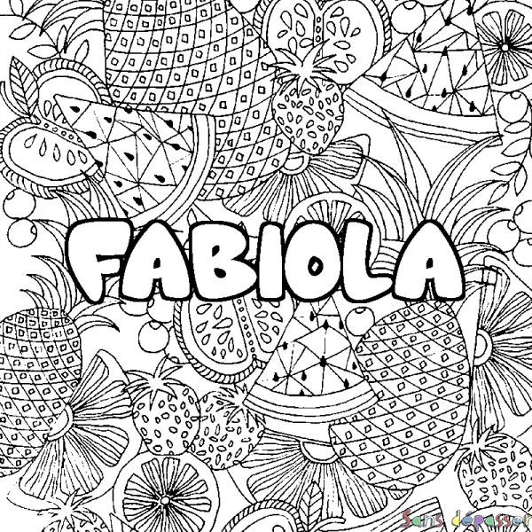 Coloriage prénom FABIOLA - décor Mandala fruits - Sans Dépasser