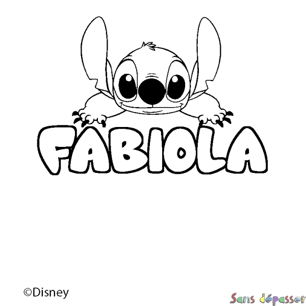 Coloriage prénom FABIOLA - décor Stitch - Sans Dépasser