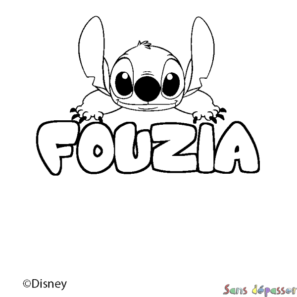Coloriage prénom FOUZIA - décor Stitch - Sans Dépasser