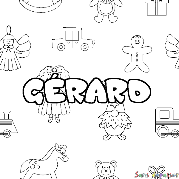 Coloriage prénom GÉRARD - décor Jouets - Sans Dépasser
