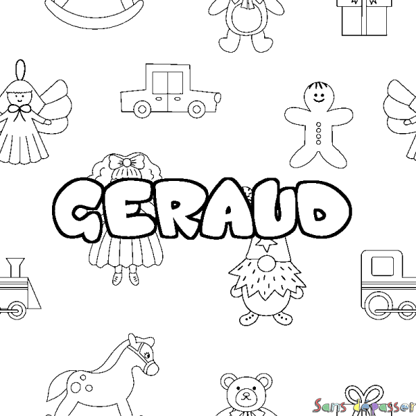 Coloriage prénom GERAUD - décor Jouets - Sans Dépasser