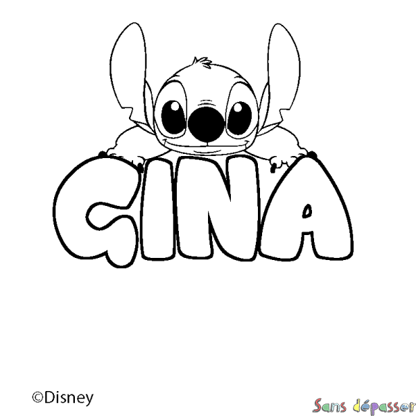 Coloriage prénom GINA - décor Stitch - Sans Dépasser