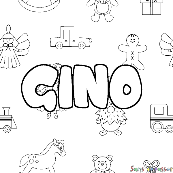 Coloriage prénom GINO - décor Jouets - Sans Dépasser