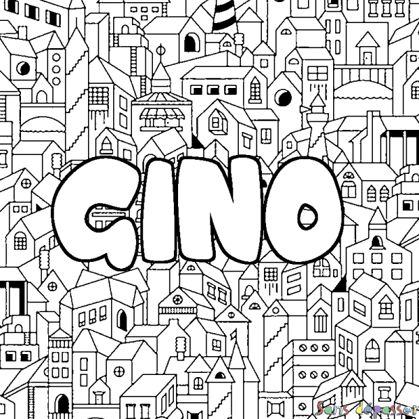 Coloriage prénom GINO - décor Ville - Sans Dépasser