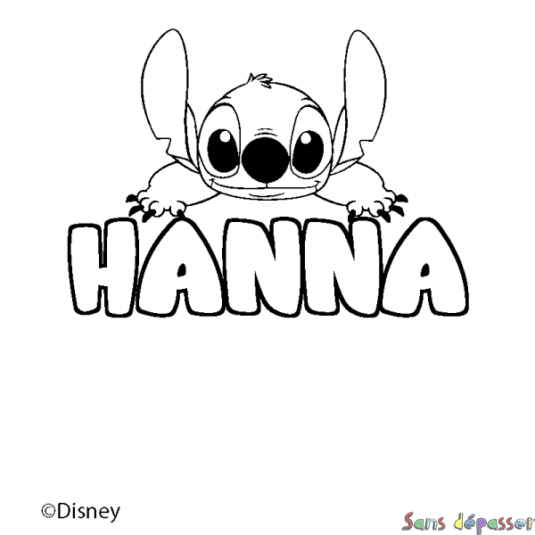 Coloriage prénom HANNA - décor Stitch - Sans Dépasser