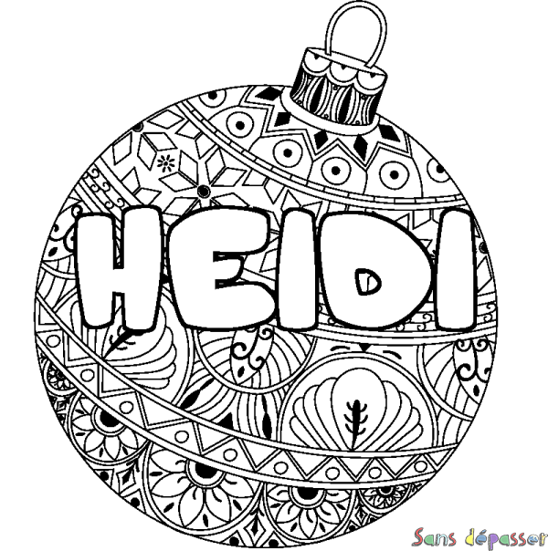Coloriage prénom HEIDI - décor Boule de Noël - Sans Dépasser