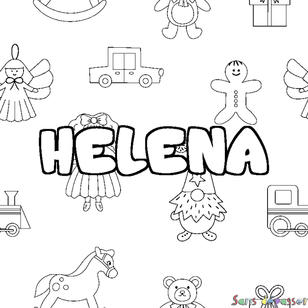 Coloriage prénom HELENA - décor Jouets - Sans Dépasser