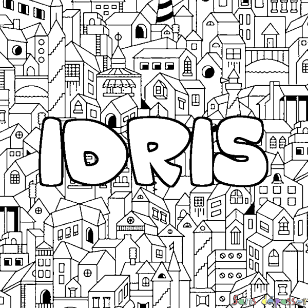 Coloriage prénom IDRIS - décor Ville - Sans Dépasser