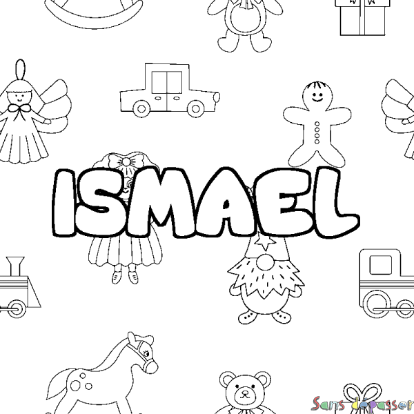 Coloriage prénom ISMAEL - décor Jouets - Sans Dépasser