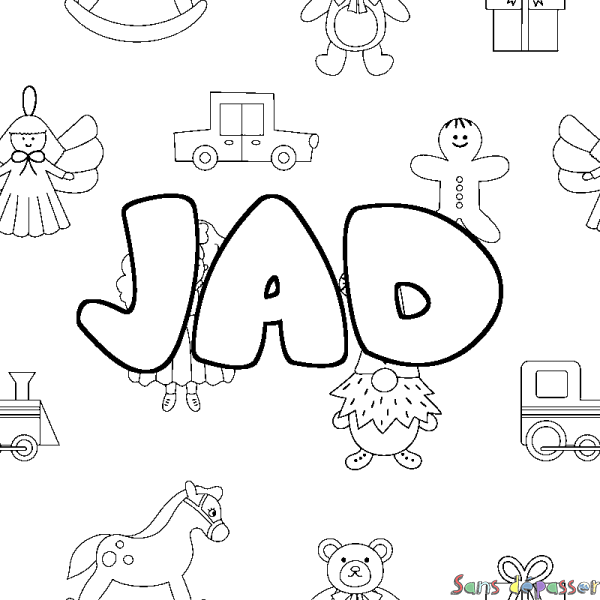 Coloriage prénom JAD - décor Jouets - Sans Dépasser