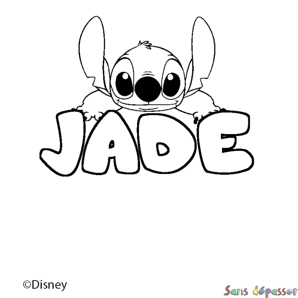 Coloriage prénom JADE - décor Stitch - Sans Dépasser