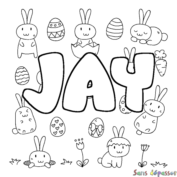 Coloriage prénom JAY - décor Paques - Sans Dépasser
