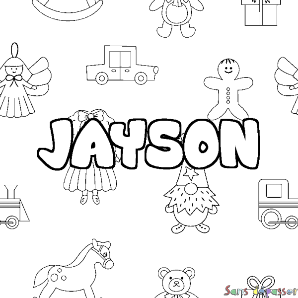 Coloriage prénom JAYSON - décor Jouets - Sans Dépasser