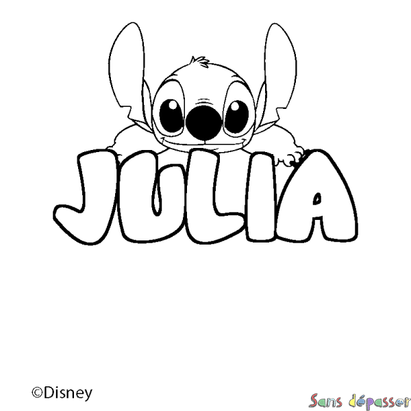 Coloriage prénom JULIA - décor Stitch - Sans Dépasser