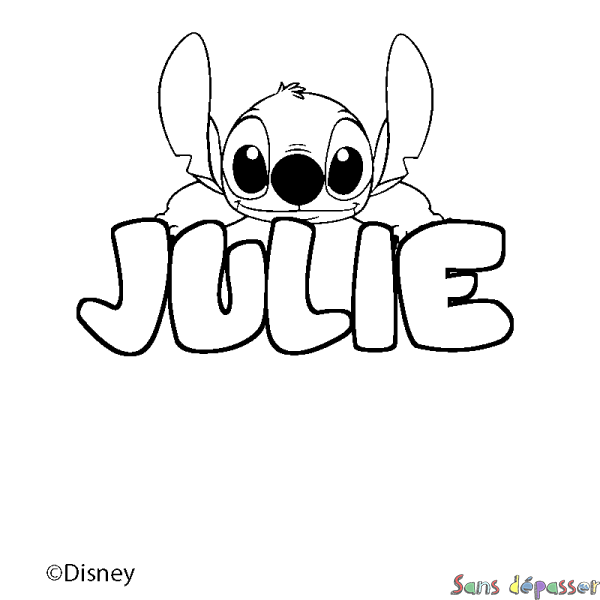 Coloriage prénom JULIE - décor Stitch - Sans Dépasser