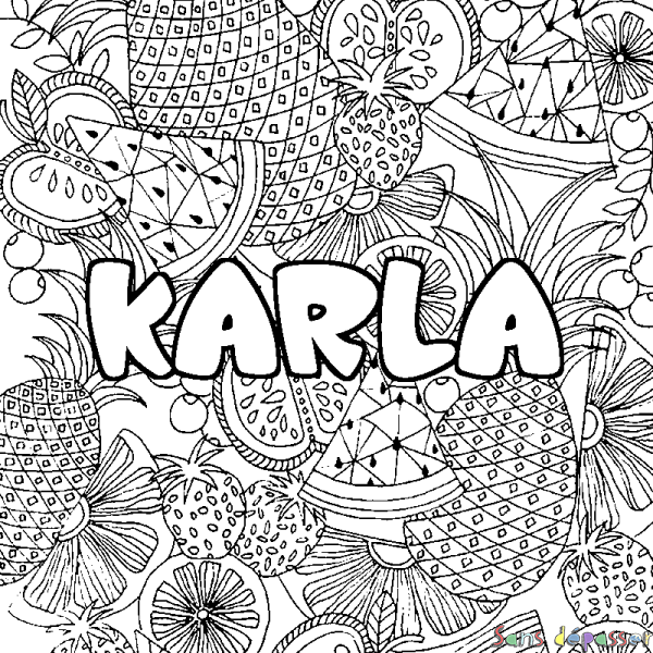 Coloriage prénom KARLA - décor Mandala fruits - Sans Dépasser