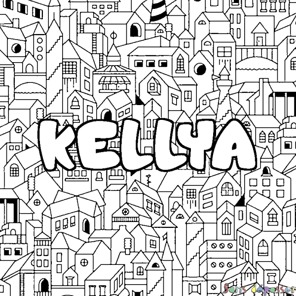 Coloriage prénom KELLYA - décor Ville - Sans Dépasser