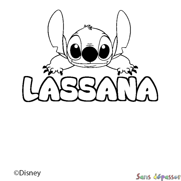 Coloriage prénom LASSANA - décor Stitch - Sans Dépasser