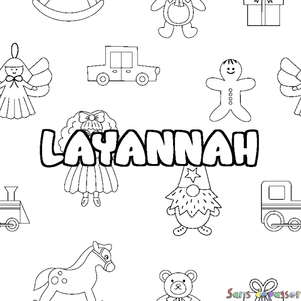 Coloriage prénom LAYANNAH - décor Jouets - Sans Dépasser