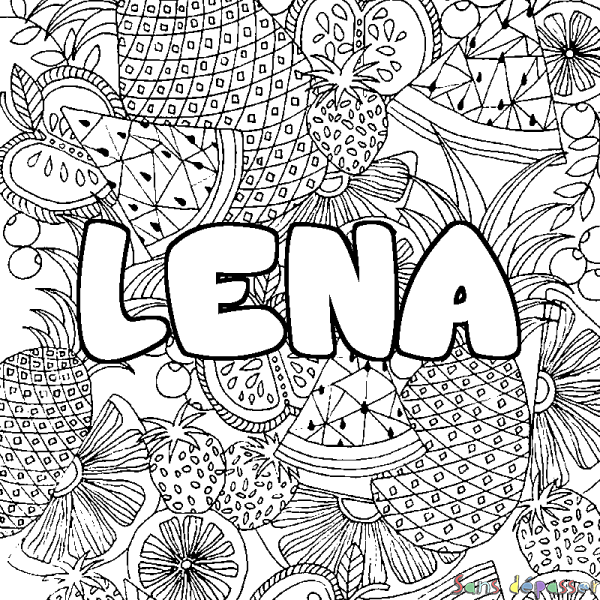 Coloriage prénom LENA - décor Mandala fruits - Sans Dépasser