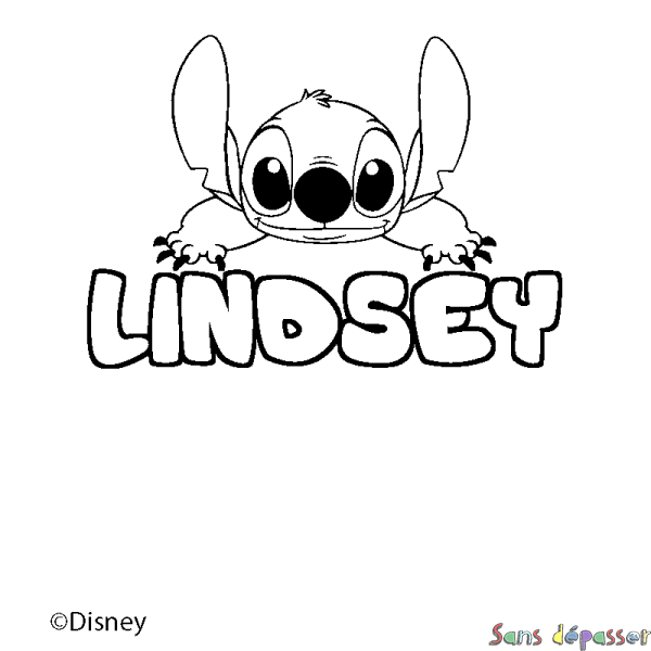 Coloriage prénom LINDSEY - décor Stitch - Sans Dépasser
