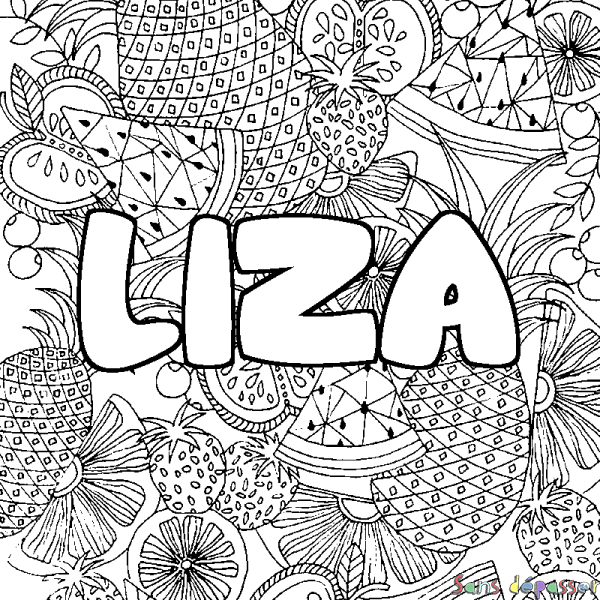 Coloriage prénom LIZA - décor Mandala fruits - Sans Dépasser